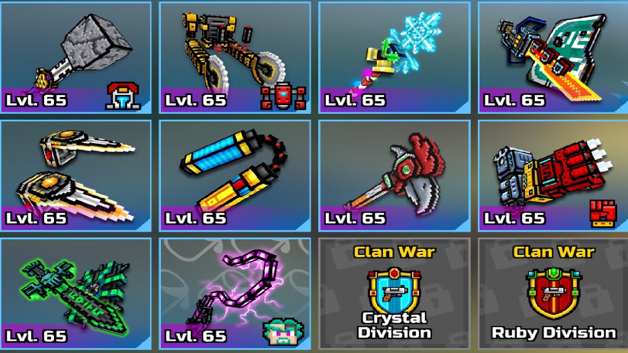 Pixel Gun 3D - Using All Mythical Melee Weapons Challenge lvl 65 - YouTube