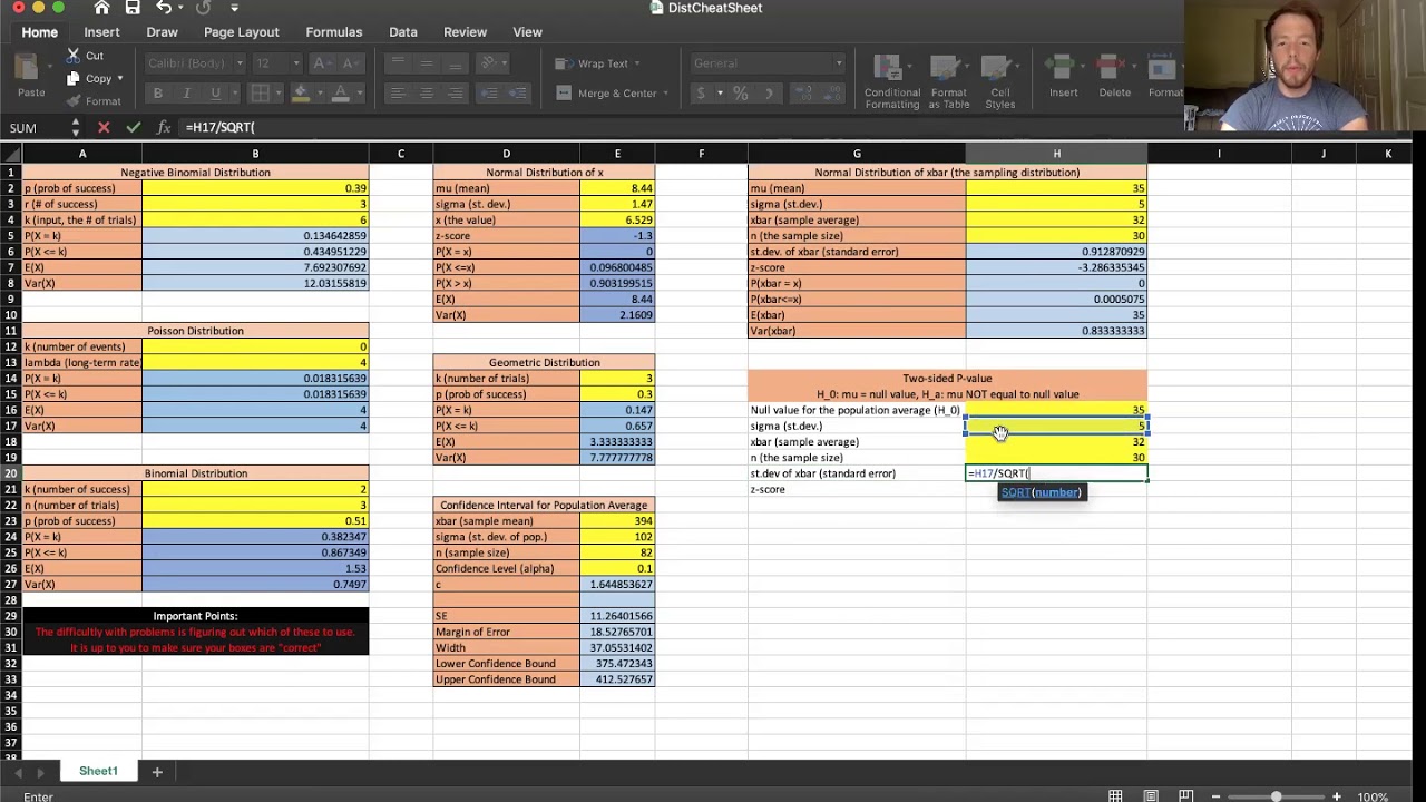 Excel Tutorial: cheat sheets hypothesis testing - YouTube