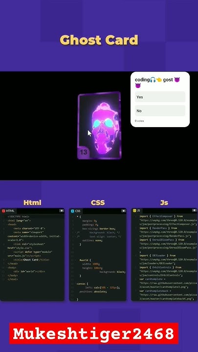 Ghost Card Coding👈 Css Html Js Programming 🎧danger Webdesign