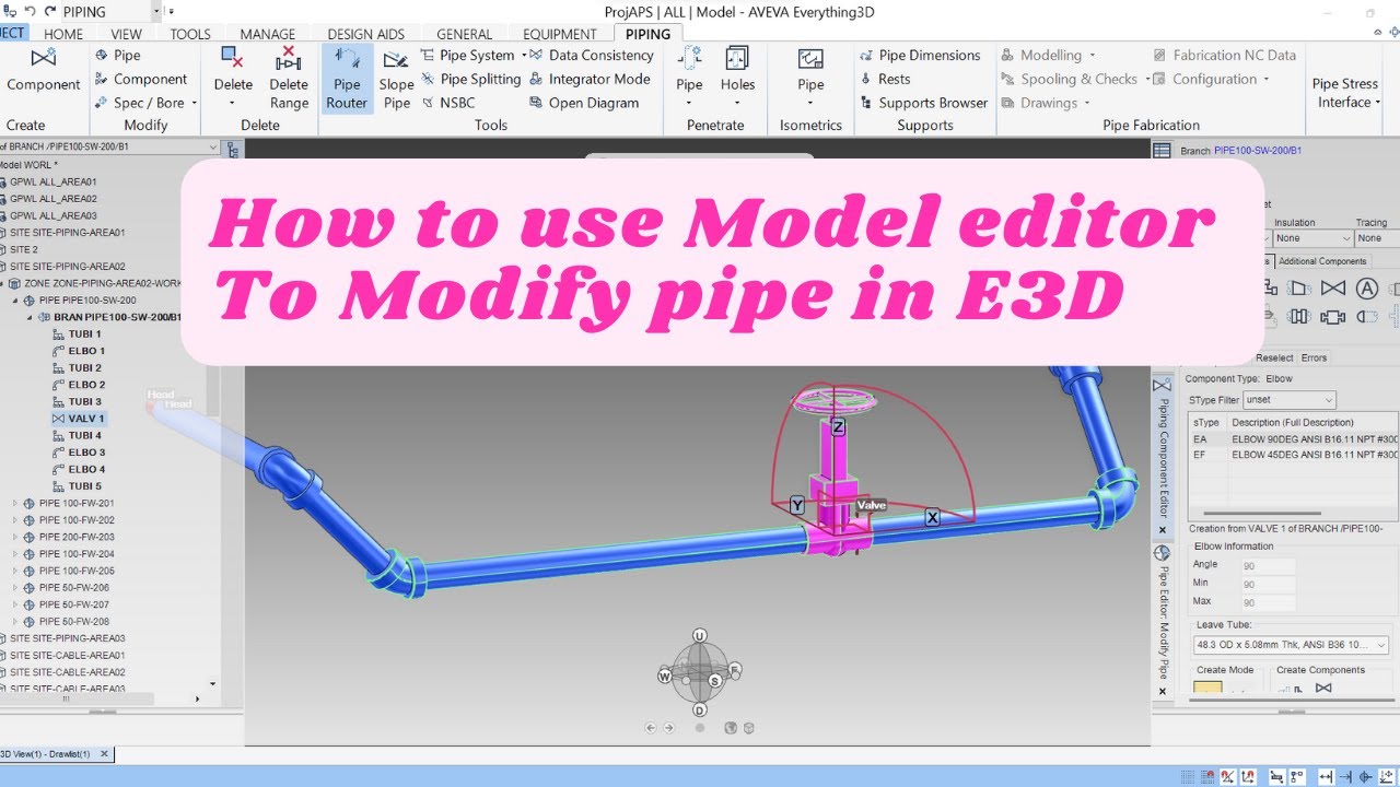 How to use model editor to modify pipe in E3D - YouTube