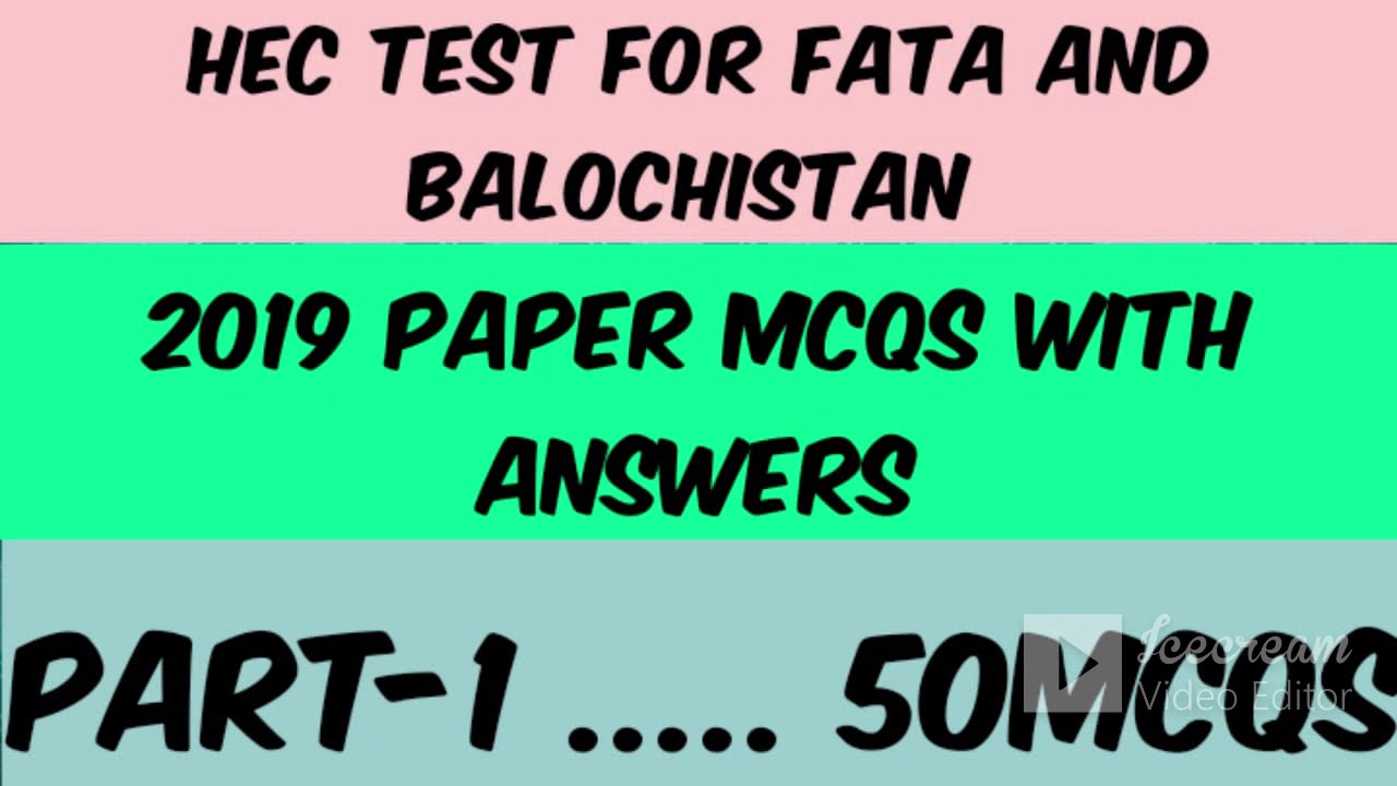 HEC Test For FATA and Balochistan || 2019 Mcqs || With Answers || Part ...