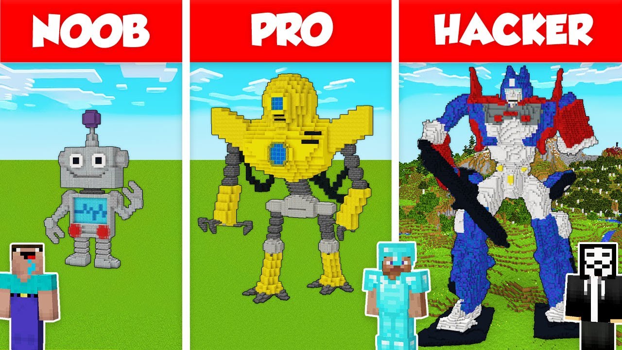 ROBOT TRANSFORMER BASE HOUSE BUILD CHALLENGE - NOOB vs PRO vs HACKER ...