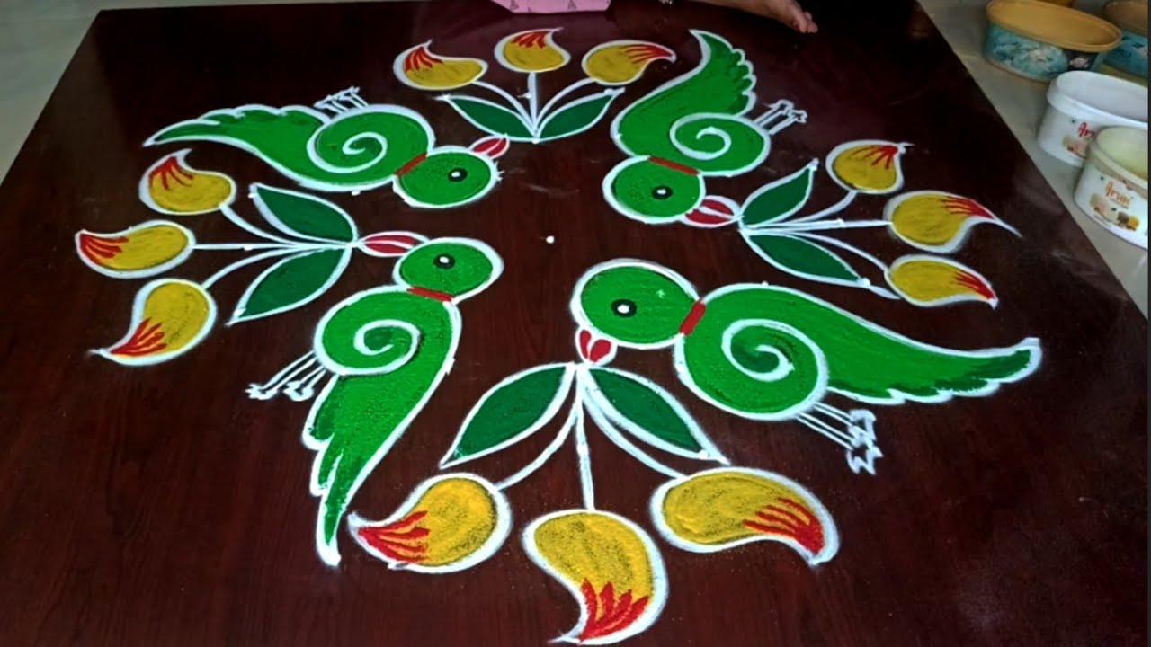 Ugadi special muggulu 🌹 ugadi mango 🥭 rangolis birds parrot 🦜 rangolis ...