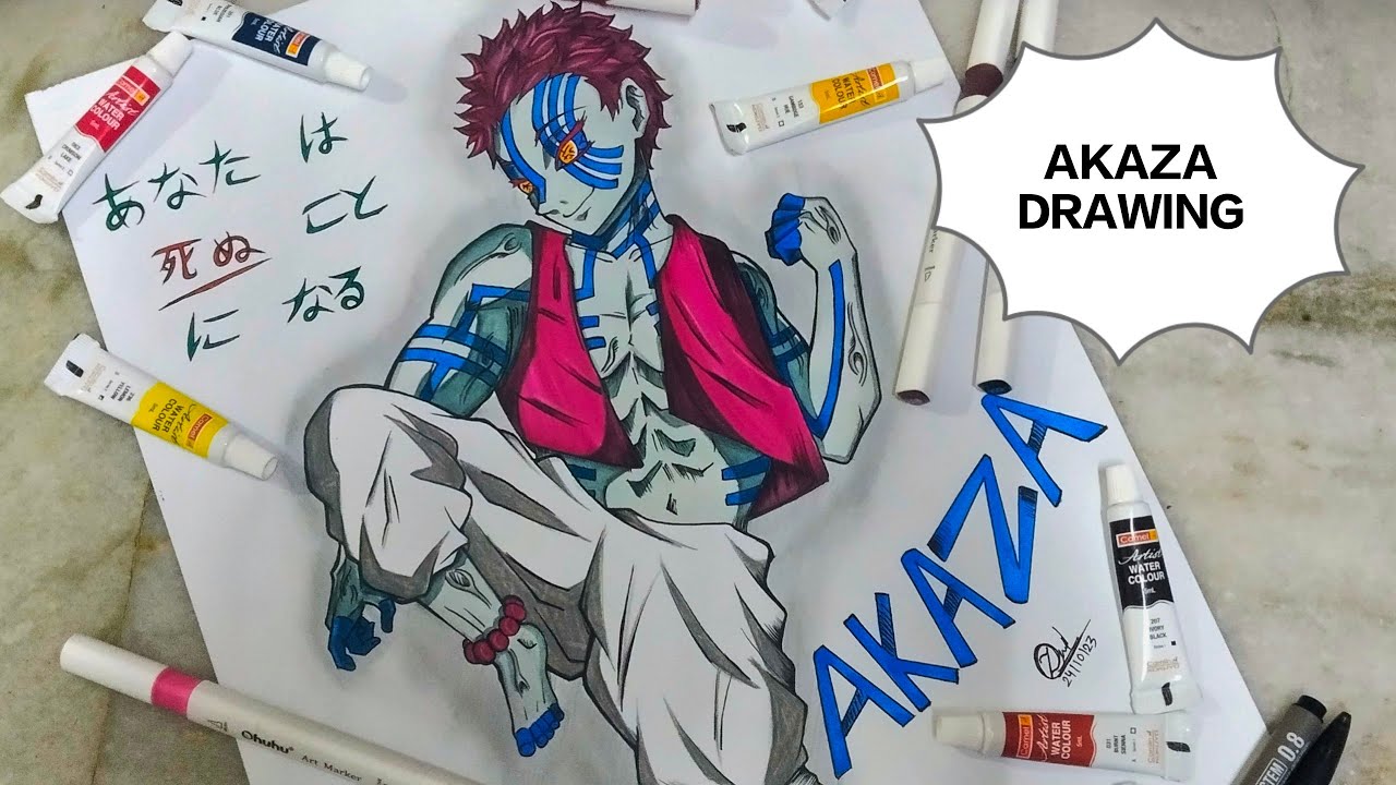 Timelapse Drawing Of AKAZA With Watercolors | How to draw akaza ...