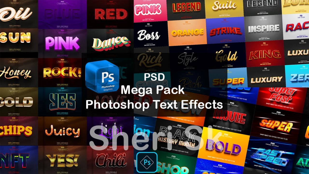 Mega Pack Photoshop Text Effects And Styles |Sheri SK| |PSD Text ...
