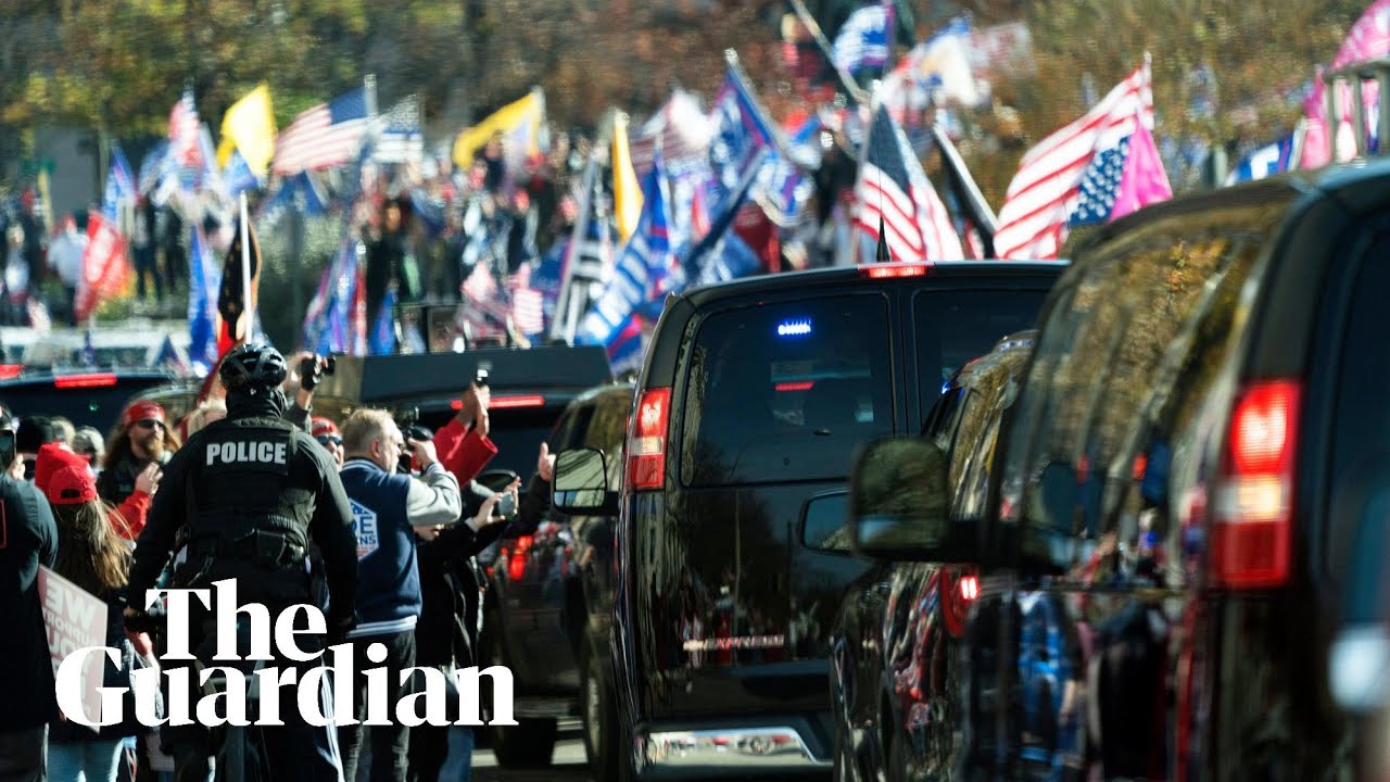 Donald Trump motorcade drives by supporters protesting US election ...