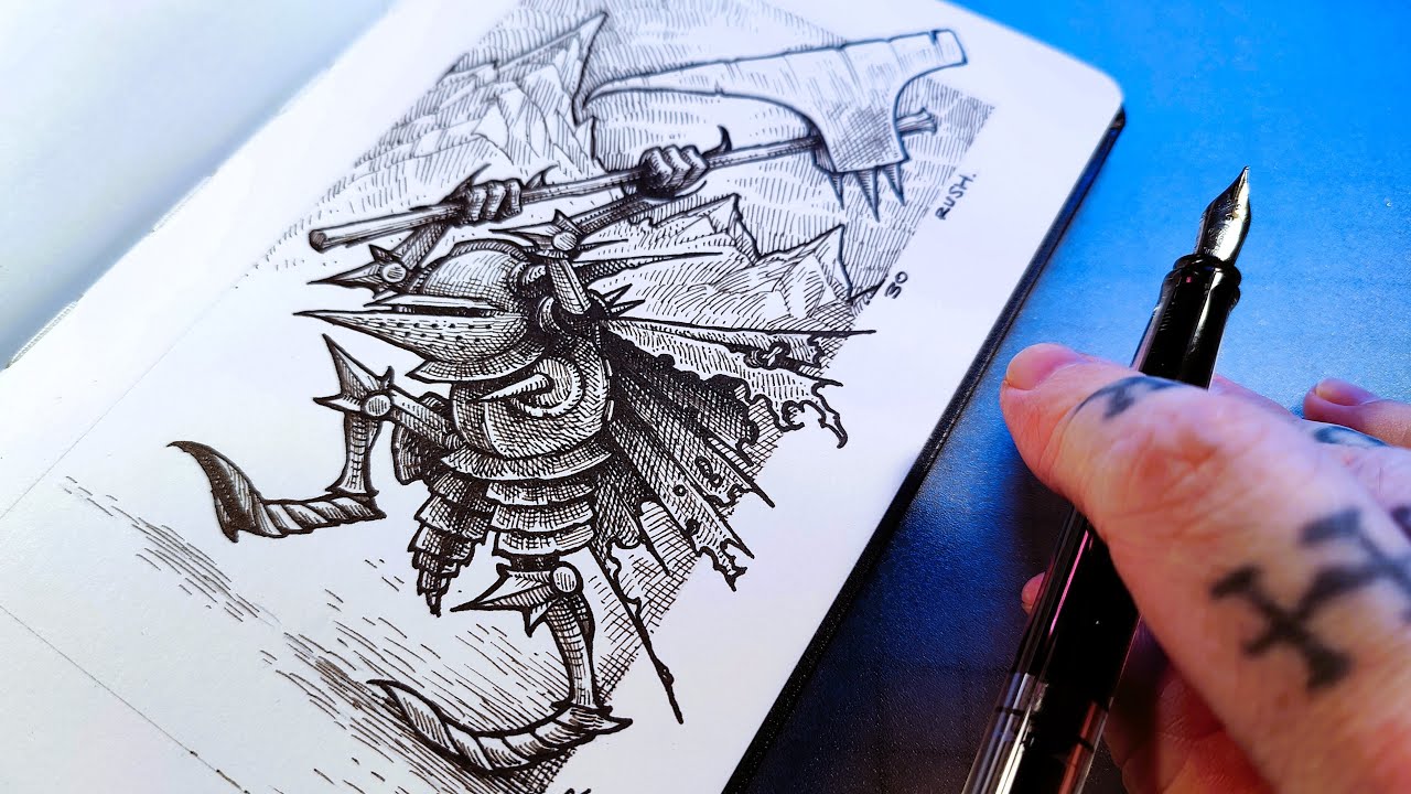 Goblin Knight - Fountain Pen Drawing - YouTube