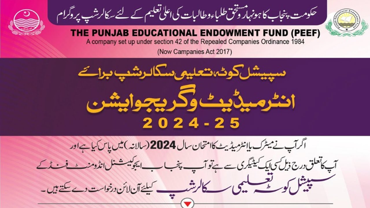 PEEF Scholarshiop : Punjab Educational Endownment Fund : All Open ...