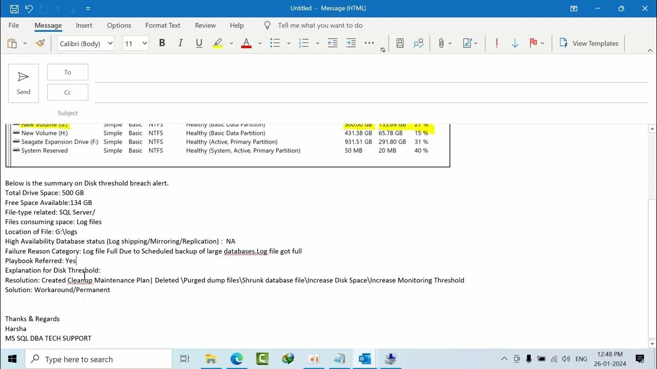 Real Time Disk Space Template For MS SQL DBAs | MS SQL SERVER #sqlserver #sqlserverdba - YouTube