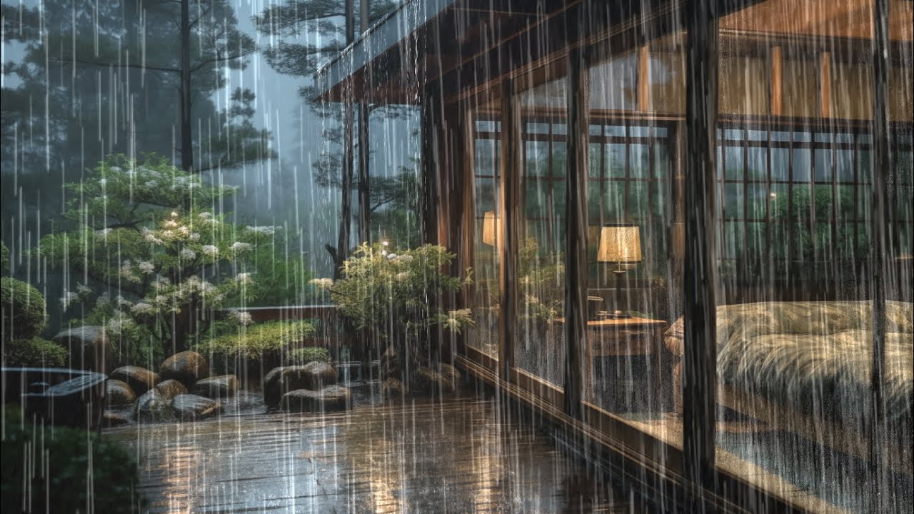 Cozy bedroom with cool rain outside the window 🌧️ | Rain sounds for ...
