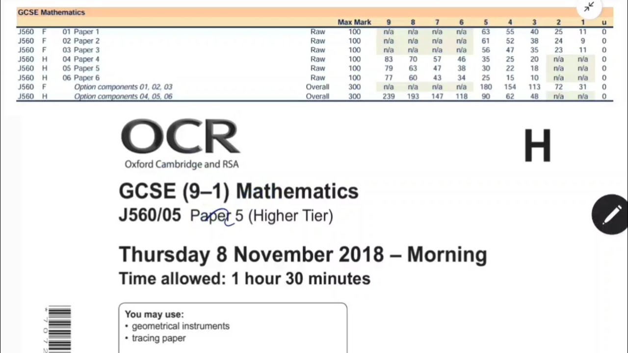 OCR GCSE Maths - November 2018 - Paper 5 (Higher Non calc) - YouTube
