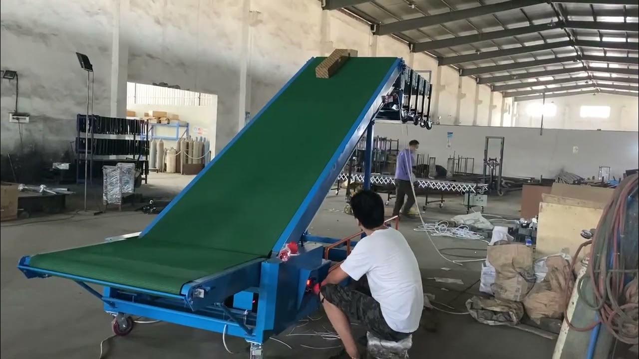 Warehouse bag inclined electric conveyor belts machine unload container ...