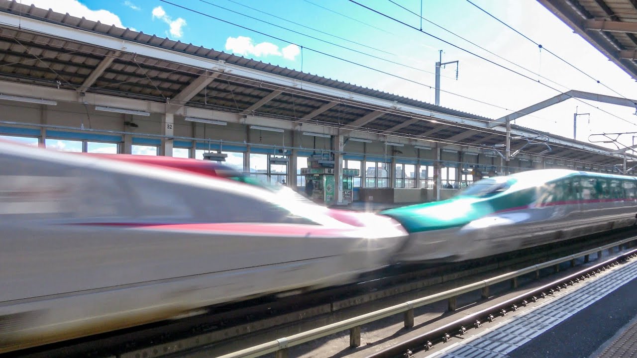 320Km/hで高速通過する"E5系&E6系"はやぶさ・こまち 東北新幹線 一ノ関・郡山 japanese trains Tohoku Shinkansen E5 Hayabusa 320 ...