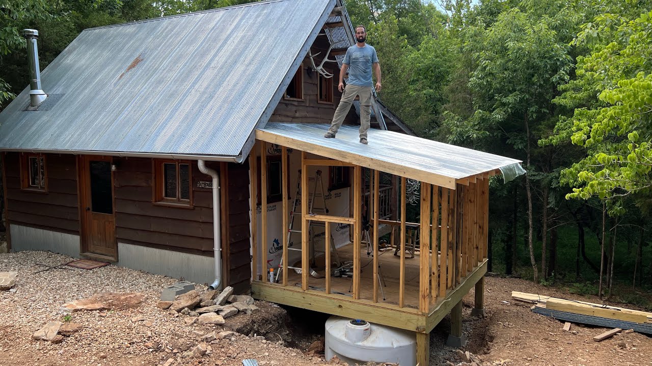 Ozark Mountain Off Grid Cabin Addition| Part 5 Metal Roof!! - YouTube