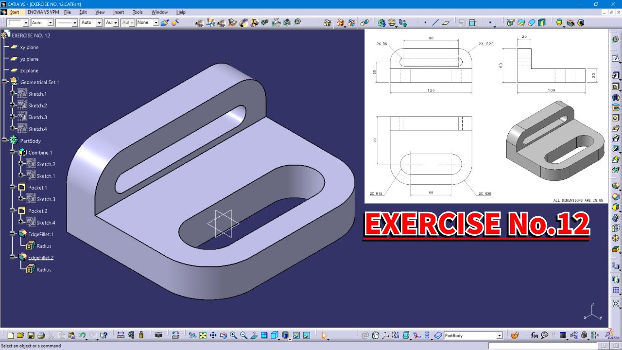 CATIA V5 Exercise 12: Unleash the Power of Combine, Pocket, and Fillet ...