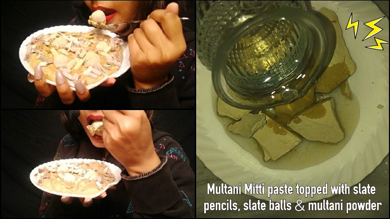 Multani mitti paste topped with slate pencil balls & pieces etc ...
