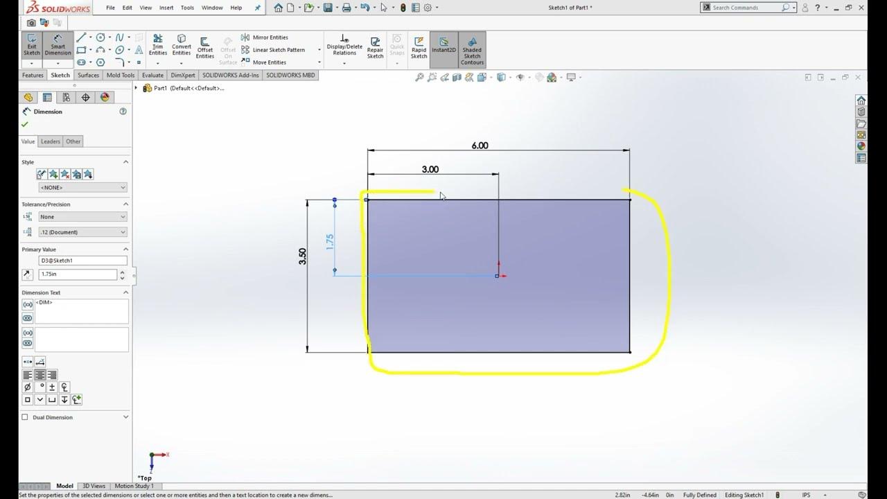 Solidworks Fully Defined Sketch - YouTube