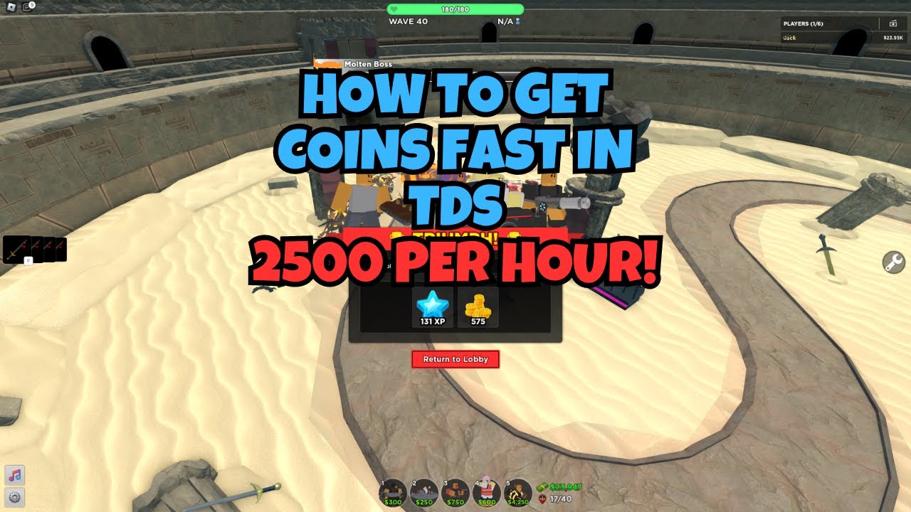 How to get coins fast in roblox tds 2500 coins per hour - YouTube