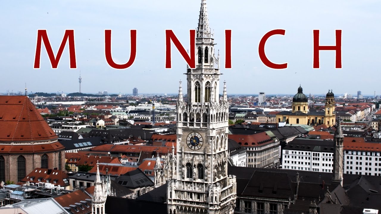 Munich in 4K, Germany. Panoramic view from the tower of St. Peter's ...