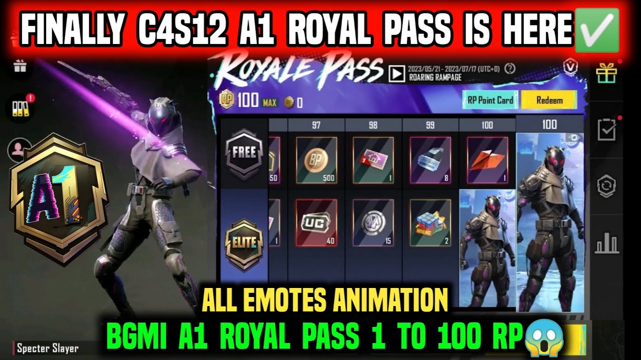 A1 ROYAL PASS ALL EMOTES 🔥 A1 ROYAL PASS 1 TO 100 RP REWARDS BGMI 🔥 ...