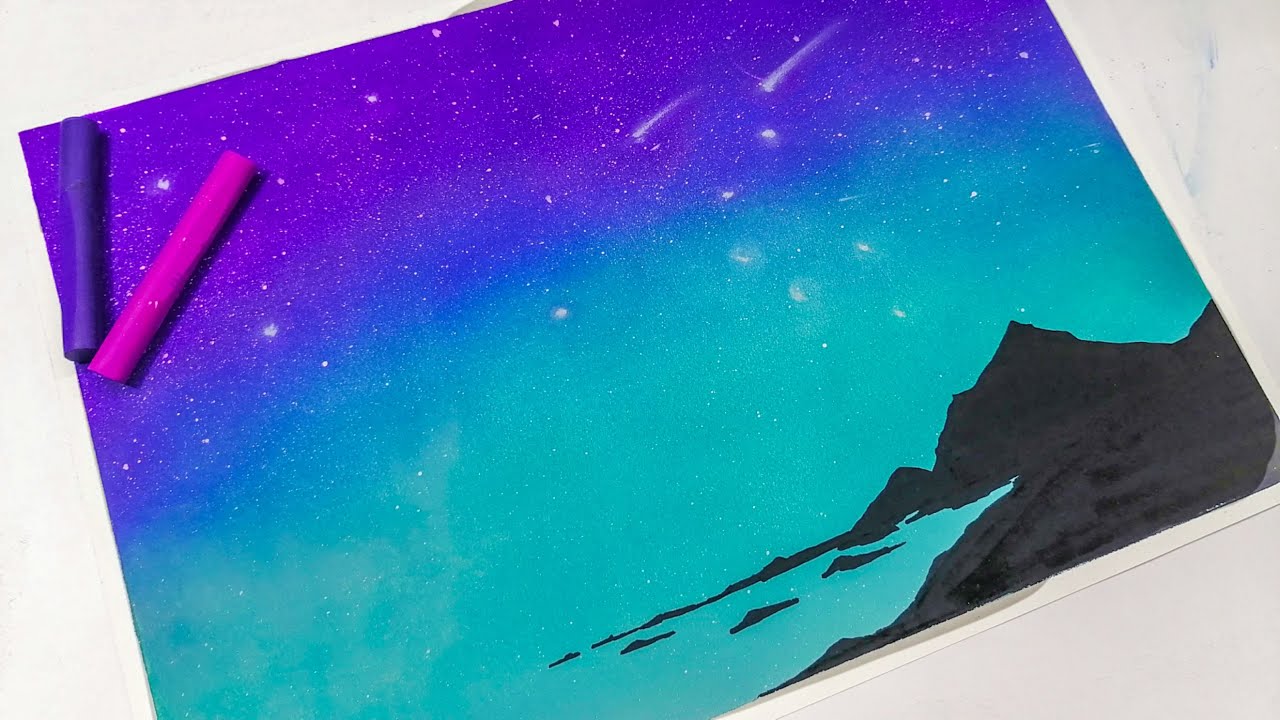 PAISAJE ESTRELLADO || FÁCIL || GISES PASTEL - YouTube