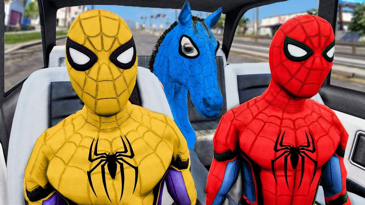 Cow Spider-Man Dance With Red Car Drive Rainbow Spiders Chase Cows ...