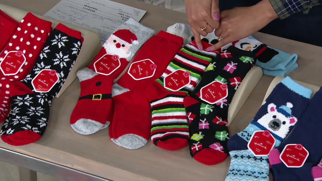 Hallmark Holiday Cozy Socks Set of 4 on QVC - YouTube