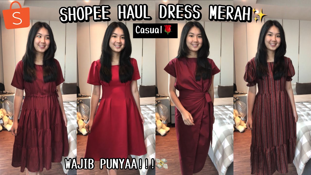 SHOPEE HAUL MIDI DRESS MERAH UNTUK CNY 2022! | CANTIK BANGETT! - YouTube