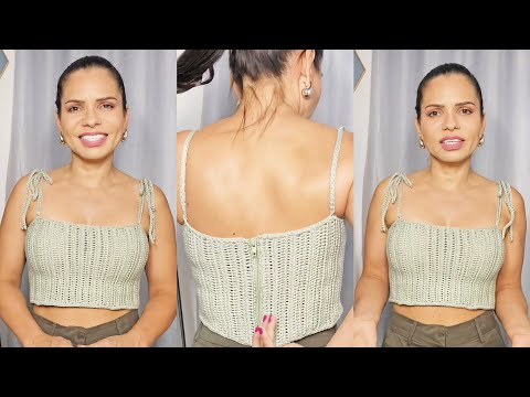 Cropped de crochê em carreiras vertical com segredo para não  ceder#topdecrochê 