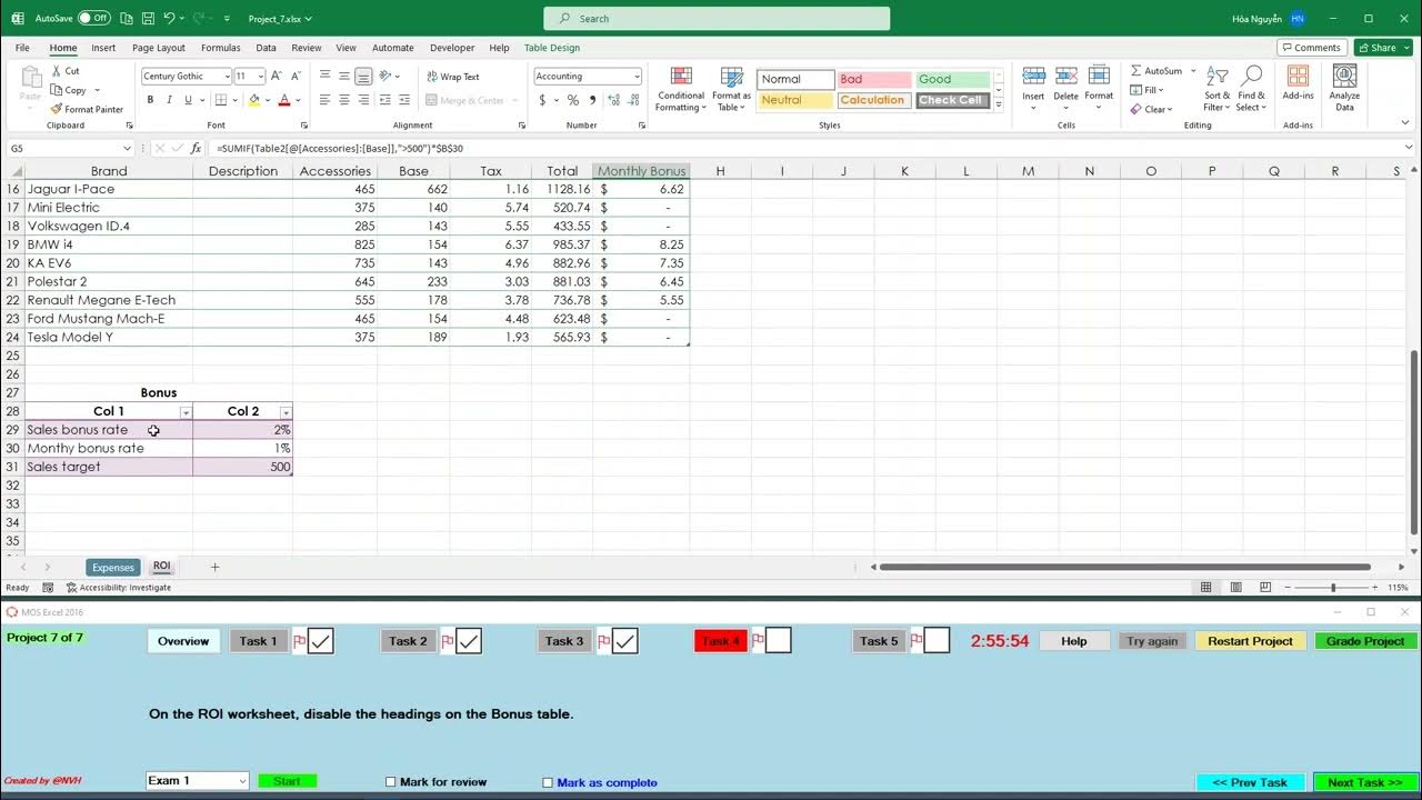Exam1_Project7_Task4 - MOS Excel 2016 Ex1 Proj7 T4 - YouTube