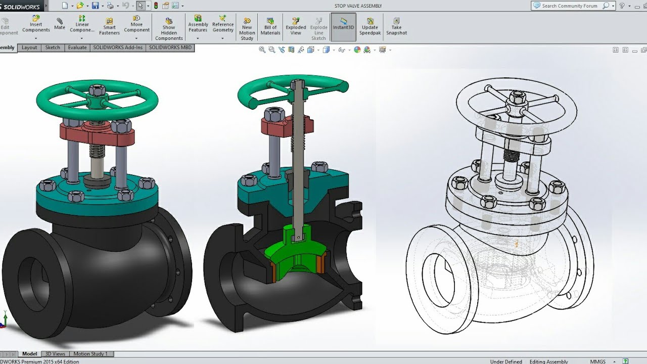 Stop valve 3D Model in Solidworks @Knowledge_Centre_03 - YouTube