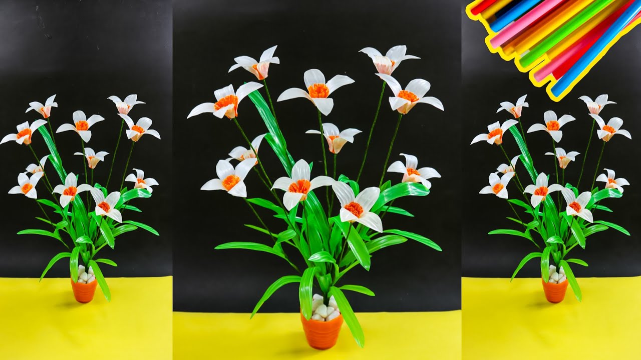 mebuat bunga dari sedotan yang menarik - ide kreatif - DIY straw ...