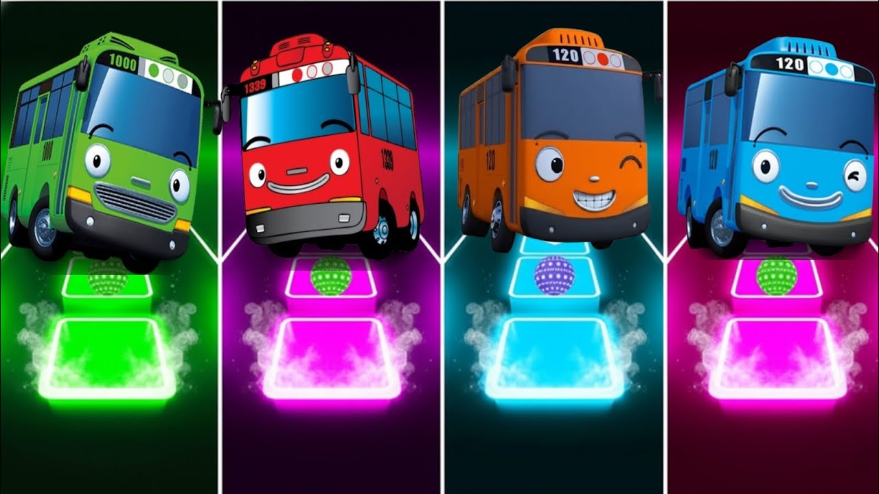 Tayo The Little Bus - Green 🆚 Yellow 🆚Red 🆚 Blue Bus 🎶 Tiles Hop EDM ...