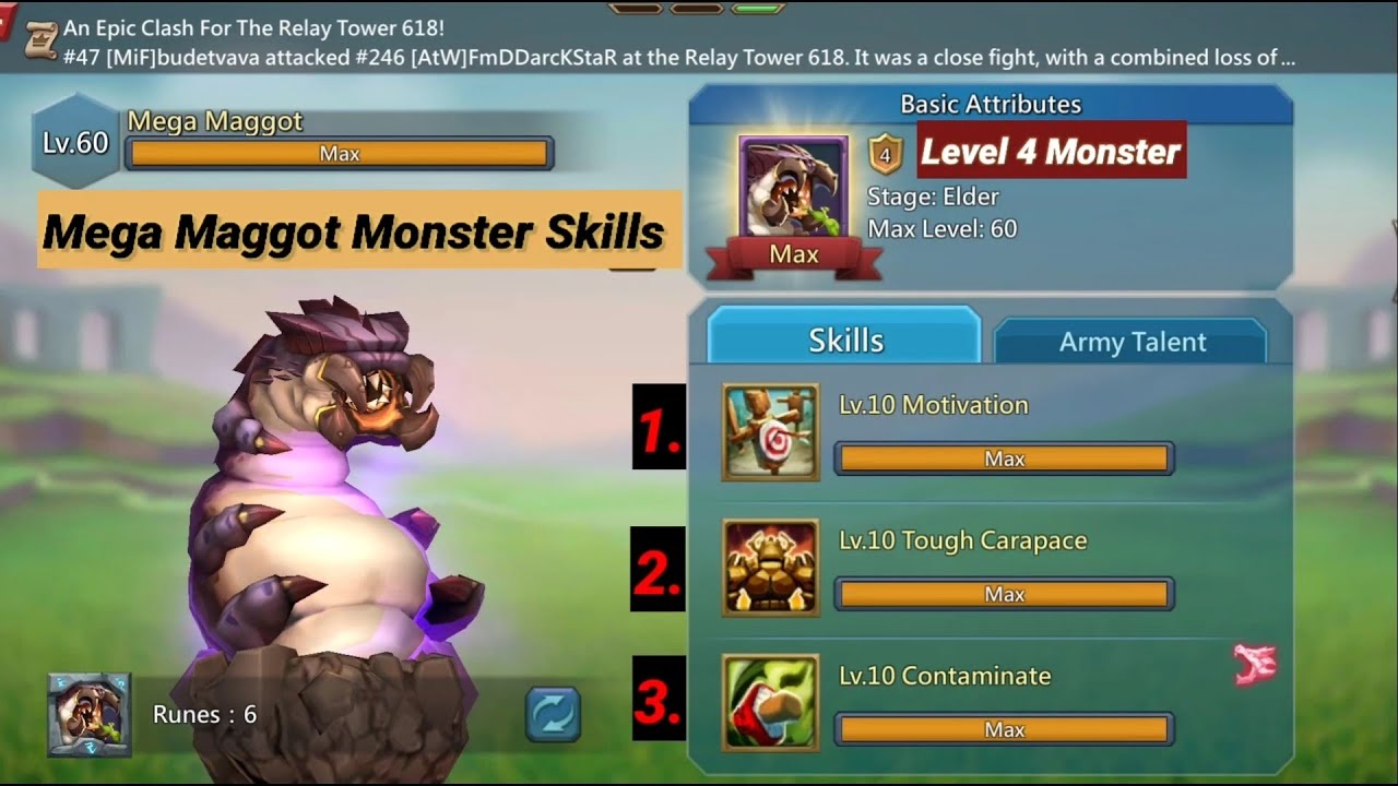 Lords Mobile - Mega Maggot Monster Skills In Details | Reduce Enemies ...