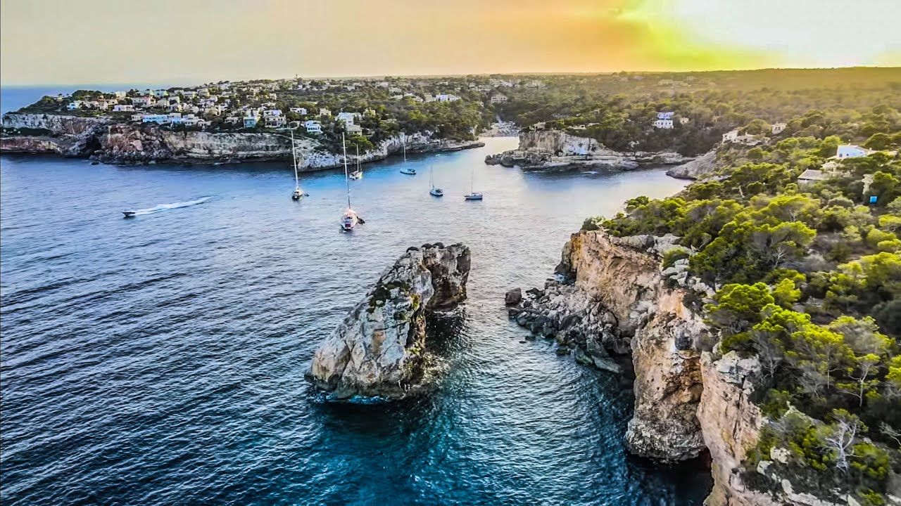 Sunset at Cala Lombards Mallorca 4K HDR Droneflight in the Sunset 🌅 ...