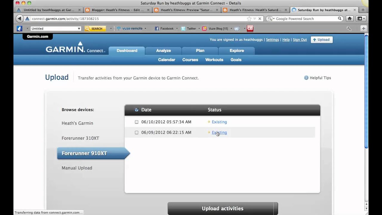 Using the Garmin 910XT to record activities and then uploading to a ...