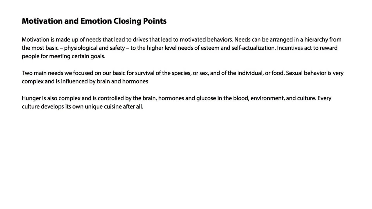 Motivation and emotion closing points - Intro to Psychology - YouTube