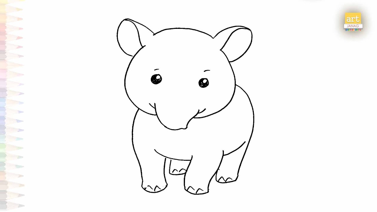 Baby tapir easy drawing | Art tutorial | How to draw A Baby tapir step ...