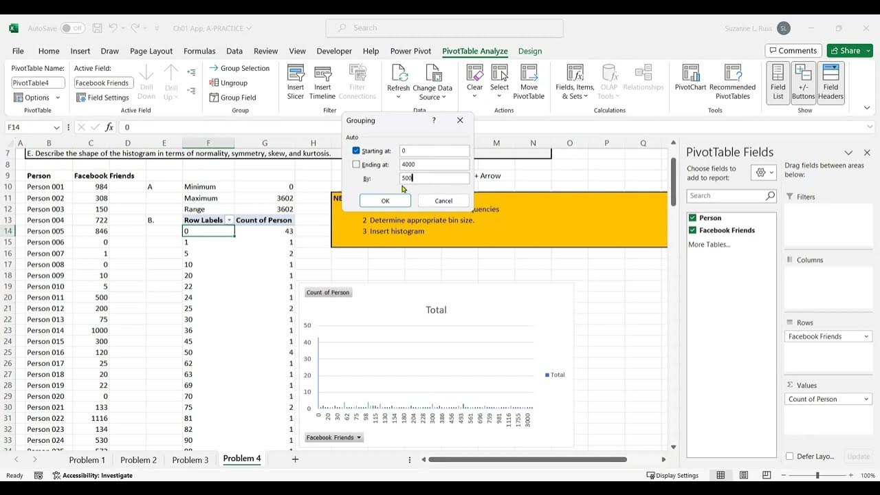 213, How to create frequency table and histogram using Pivot - YouTube