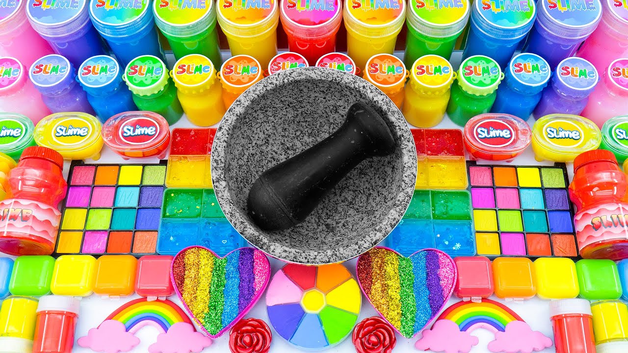 Satisfying Video How To Make Rainbow Slime Mixing Glitter Eyeshadow ...