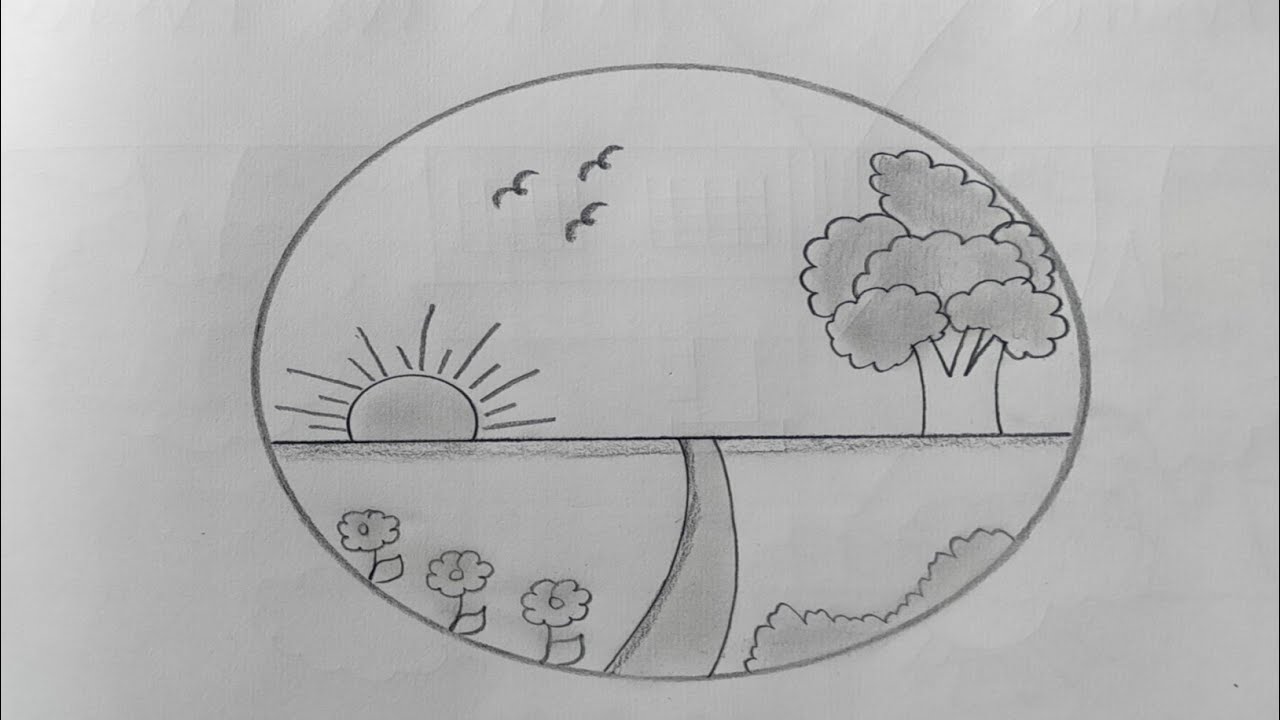 Easy Circle Sunset Scenery | How to Draw a Circle Sunset || - YouTube
