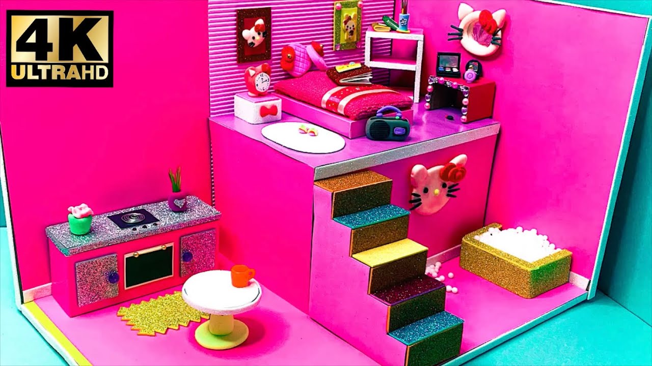 How to Make a Cute Miniature Hello Kitty House out of Cardboard for the ...