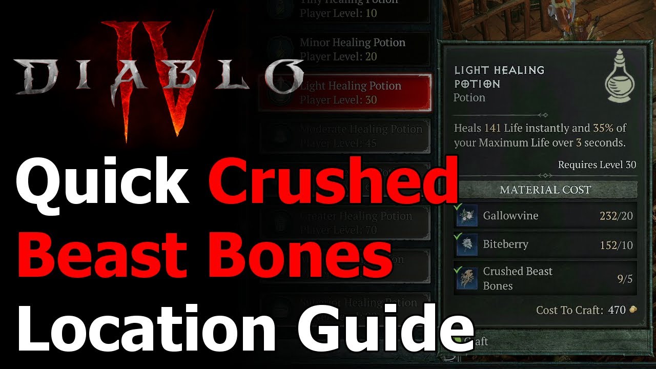 Diablo 4 Crushed Beast Bones Location Guide - Light Healing Potion ...