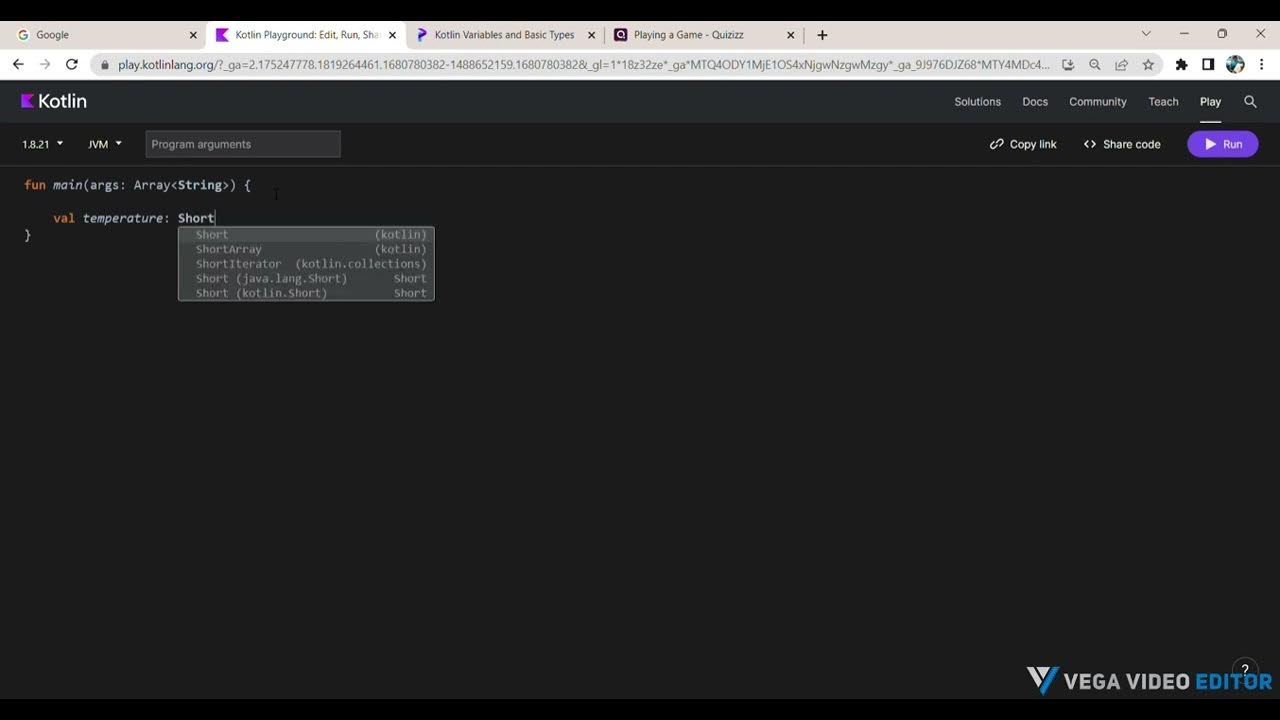Kotlin Programming Language Project 3 Short Data Type Created By Trishanth Kumar Youtube