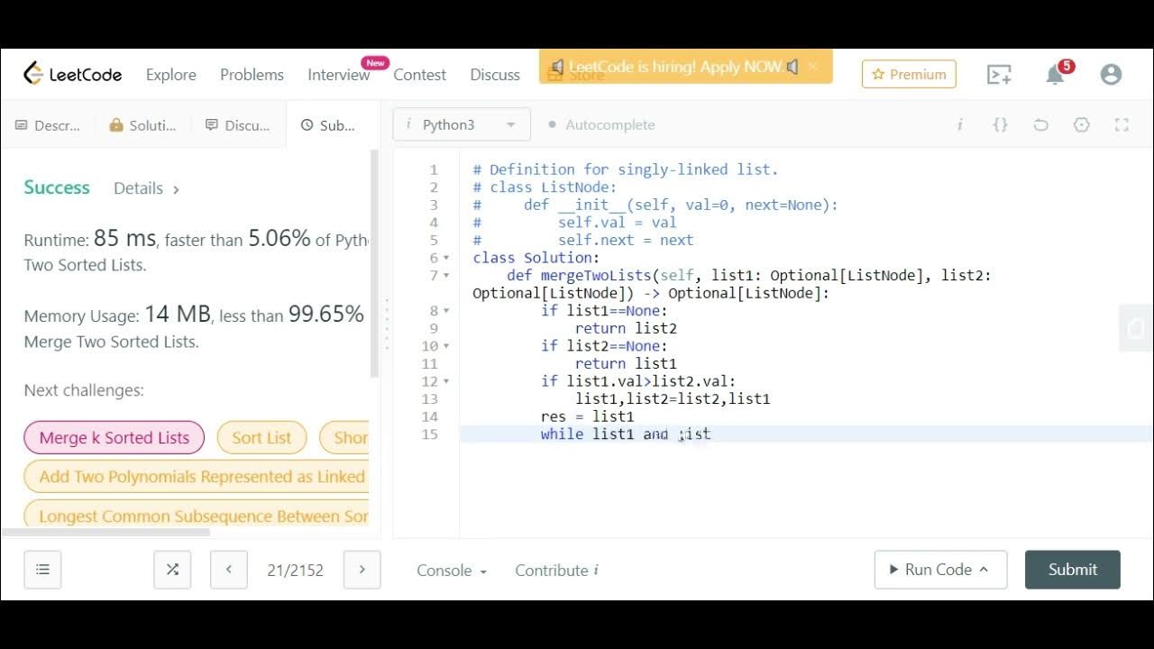 Merge two sorted linked lists | Optimal | Leetcode | Python | Striver SDE sheet | Solution - YouTube
