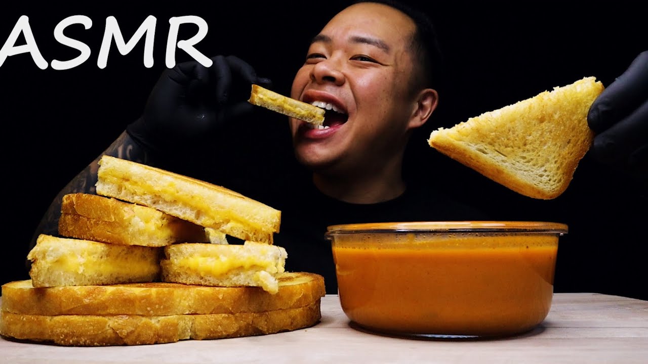 ASMR GRILLED CHEESE SANDWICH ON SOURDOUGH BREAD WITH TOMATO SOUP| ASMR ...