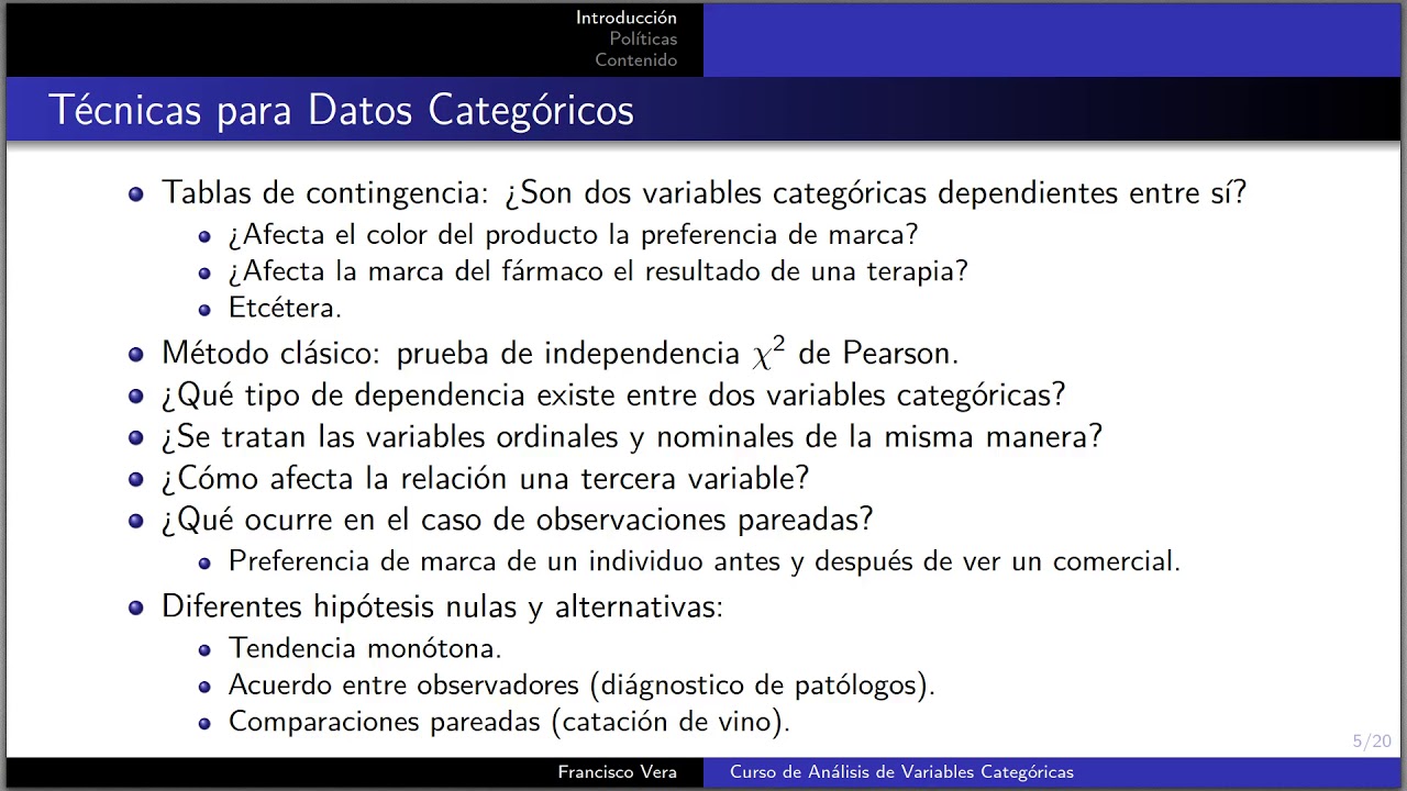 Análisis de datos categóricos - clase 1: Introducción, políticas ...