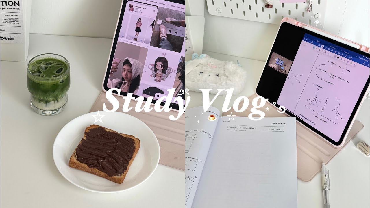 Productive Study Vlog 📓 ୭˚. 🧷𖦹°‧ cramming assignments, school girl vlog ...