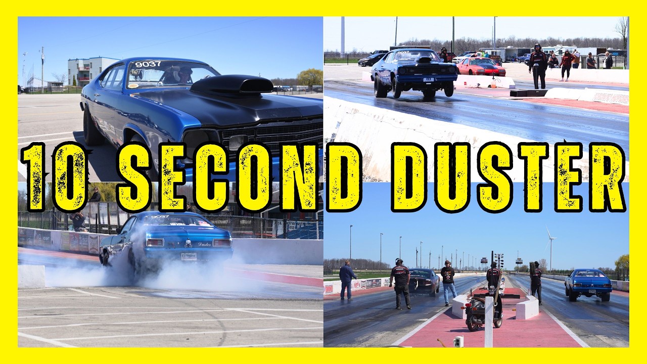 plymouth duster does 10 seconds in a quarter mile drag race - YouTube