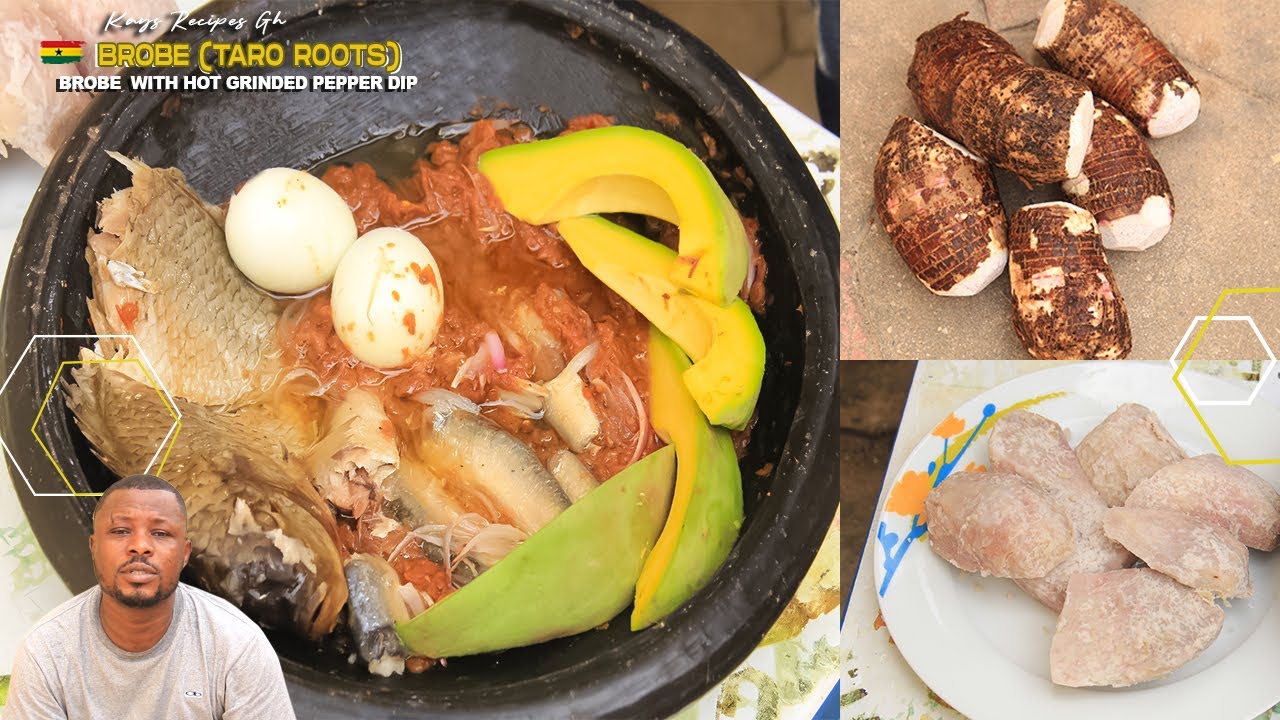 Authentic Ghanaian Dish || Brobe (Taro Roots) with Hot Grinded Pepper ...